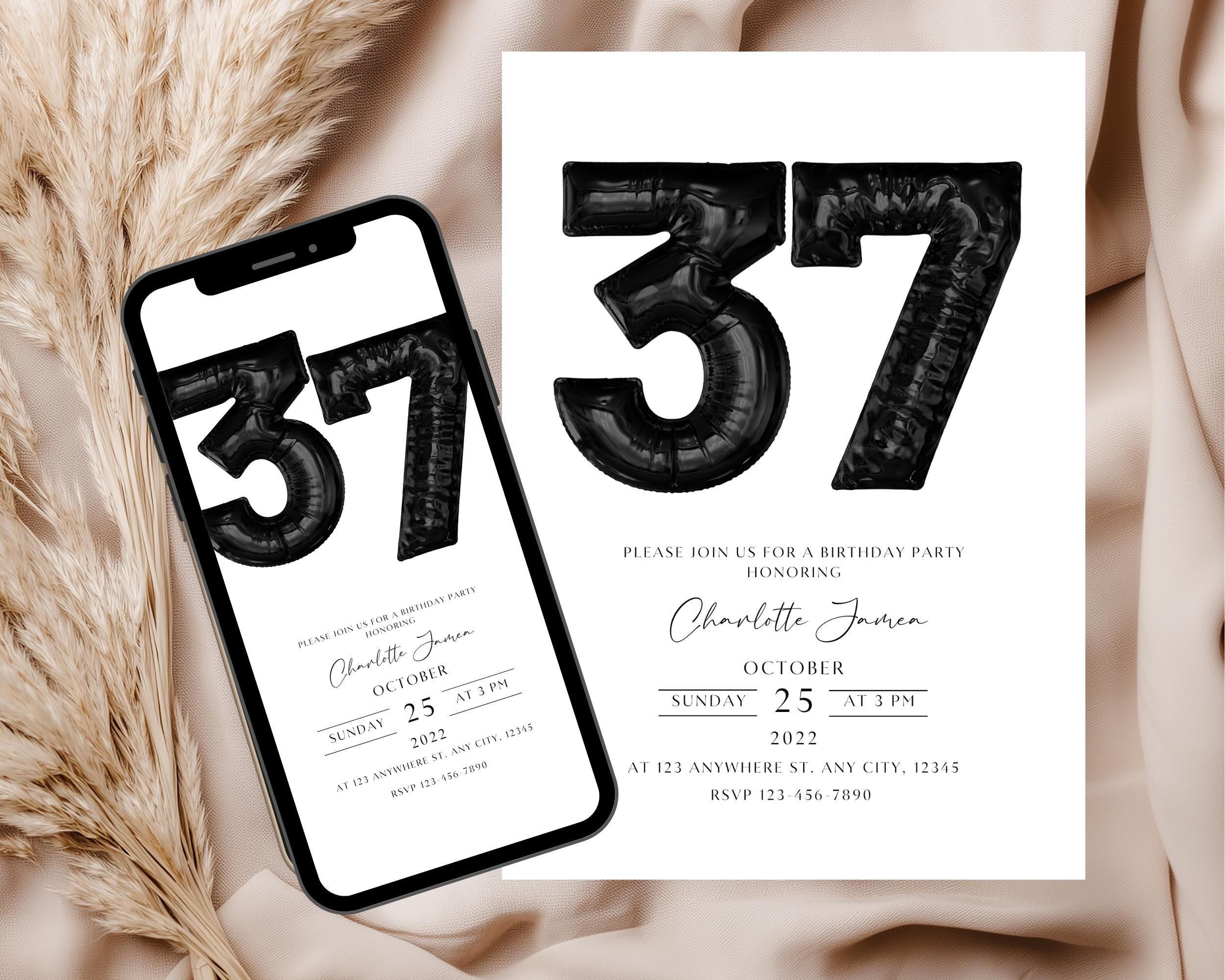 Digital 37th Birthday Party Invitation Template, 37th Birthday ...
