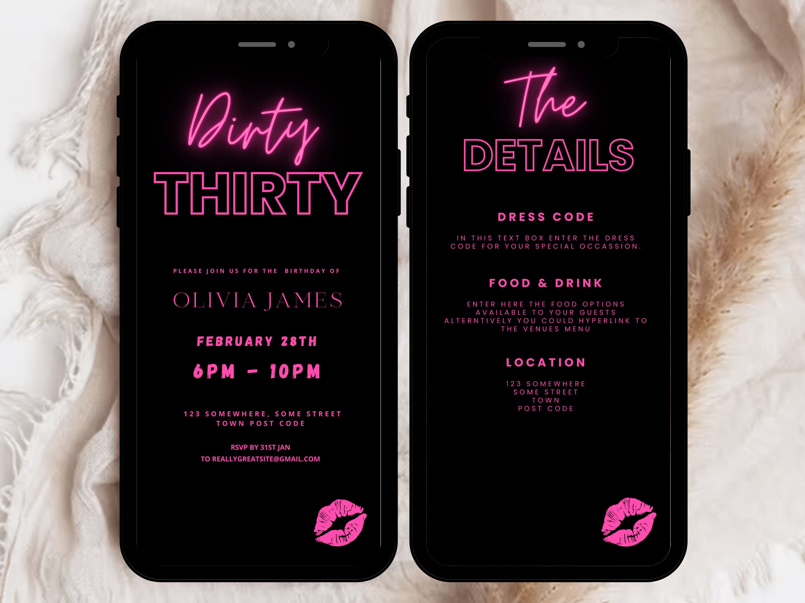 Dirty Thirty Birthday Digital Invitation, Dirty 30 Party Invite, Neon ...