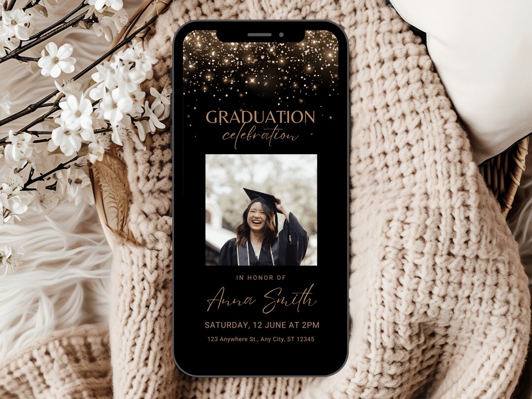 Digital Graduation Party Invitation, Pink College Announcement Invite ...