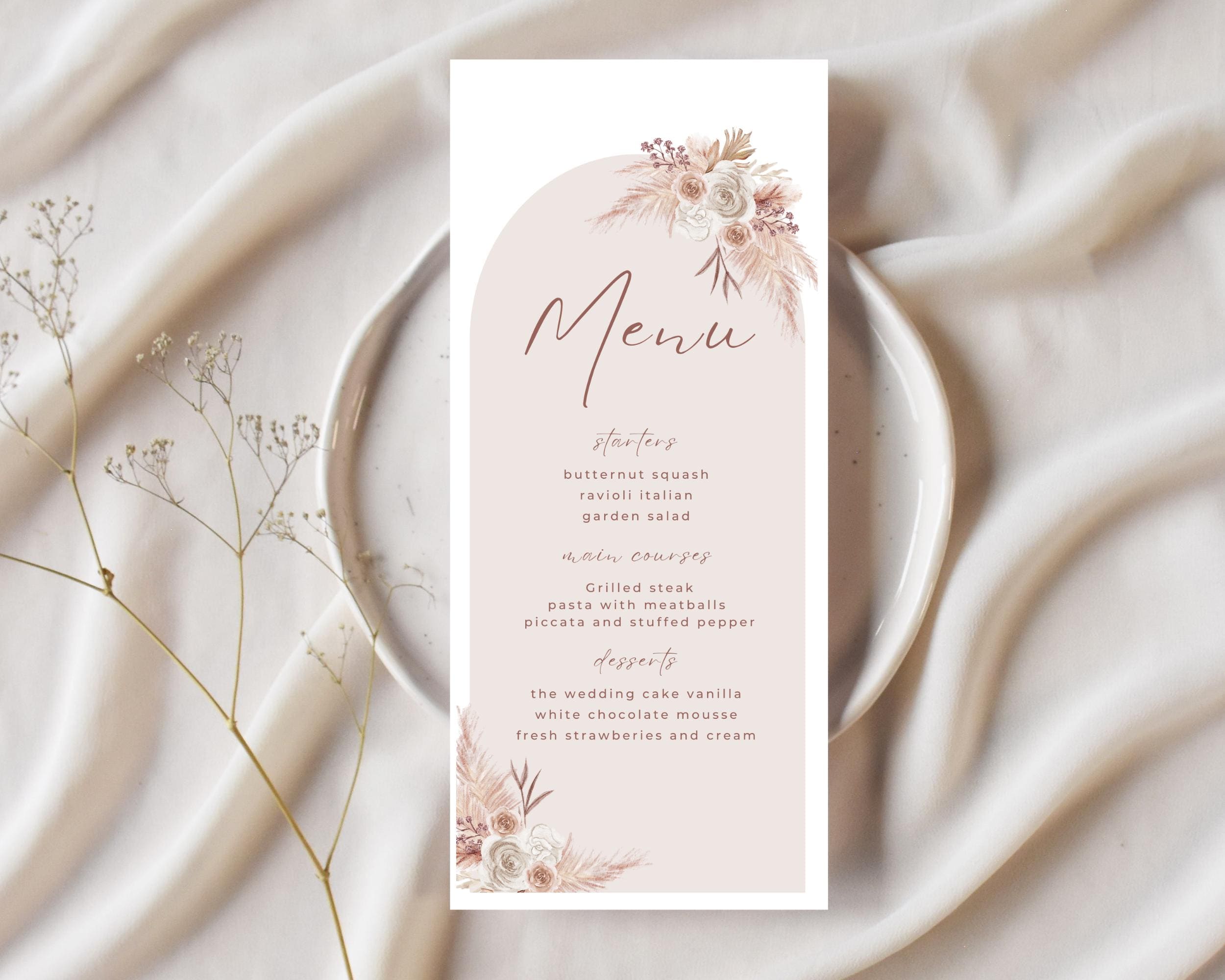 Boho Wedding Menu Downloadable Template, Boho Wedding Breakfast Menu ...