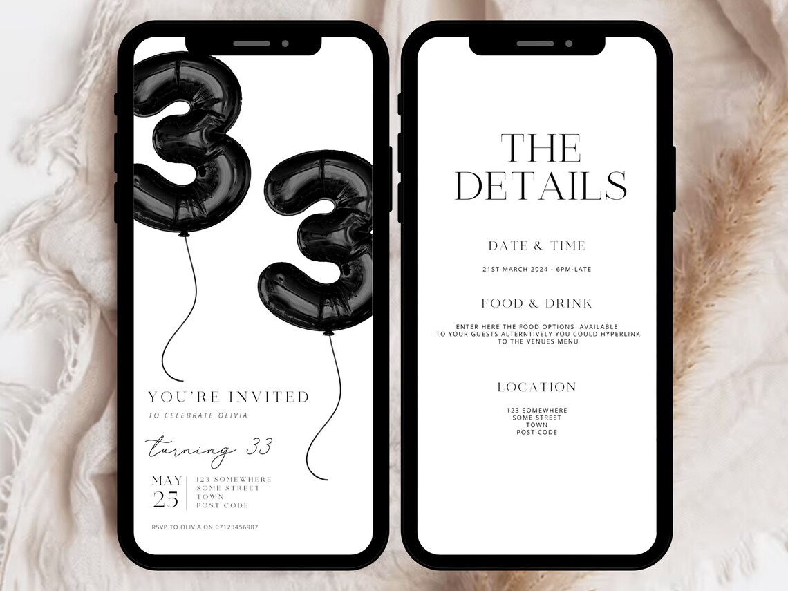 Digital 33rd Birthday Invitation, 33rd Birthday Party Invitation ...