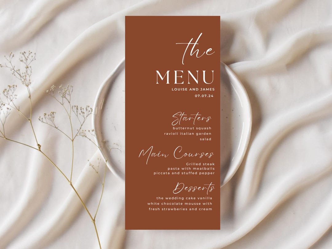 Rustic Wedding Food Menu Template, Terracotta Wedding Menu, Rustic Boho ...