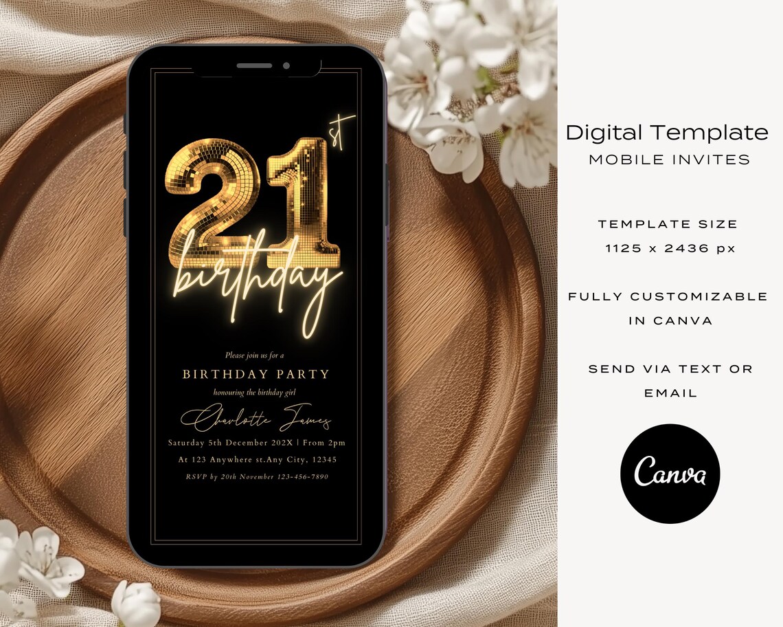 Editable 21st Birthday Party Invite Template, 21st Birthday Invites ...