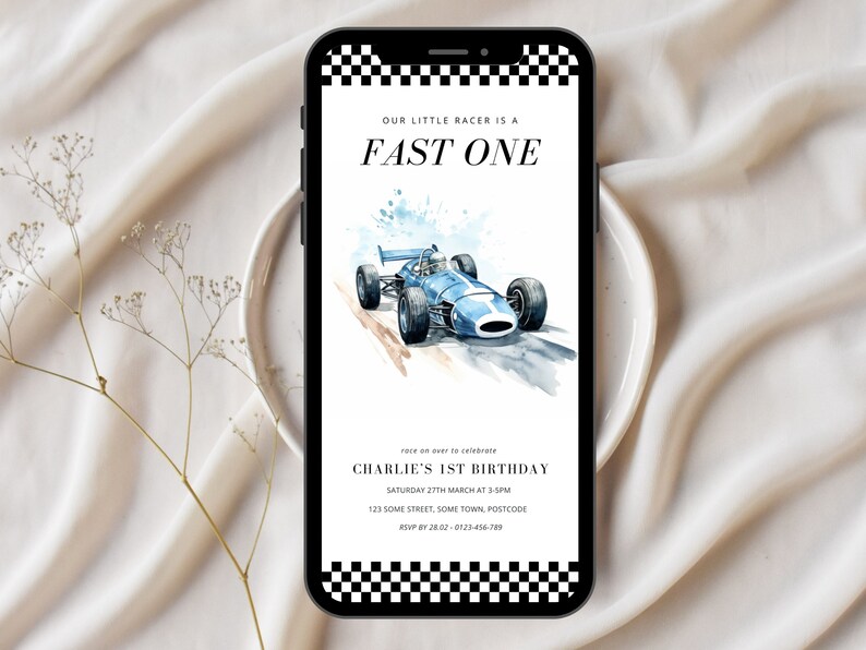Fast One Racing Car First Birthday Invitation, Race Car 1st Birthday ...