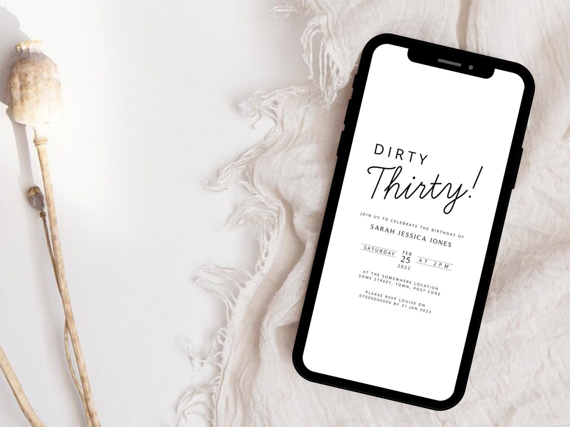 Dirty Thirty Birthday Invitation Template, Dirty 30 Invite Template ...