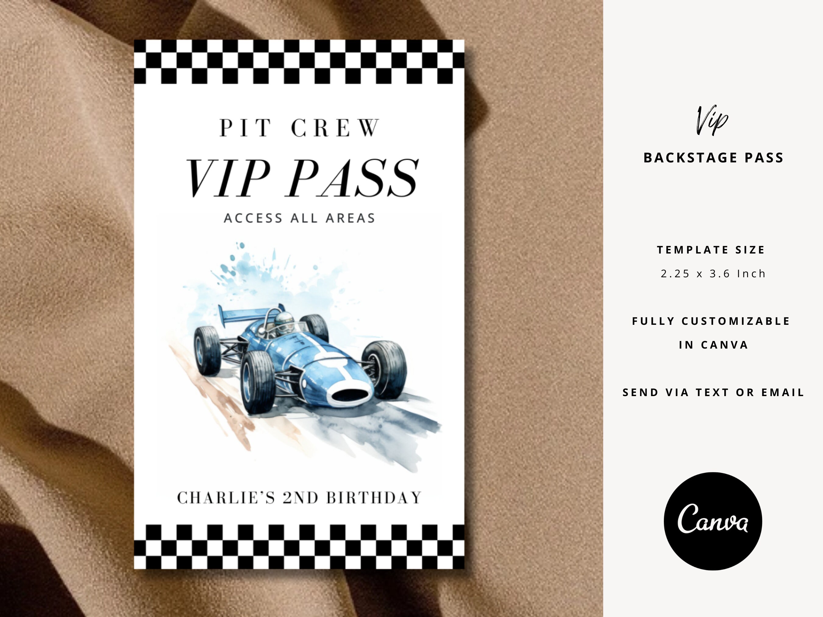 Pit Crew VIP Pass Template, Race Car VIP Pass Boy Racing Birthday Pit ...