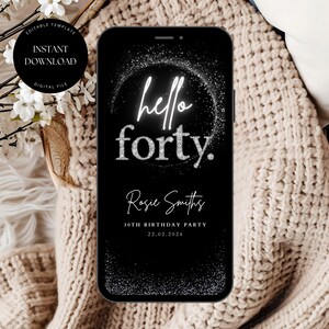 Hello 40 Birthday Invitation Template, Black 40th Birthday Invite ...