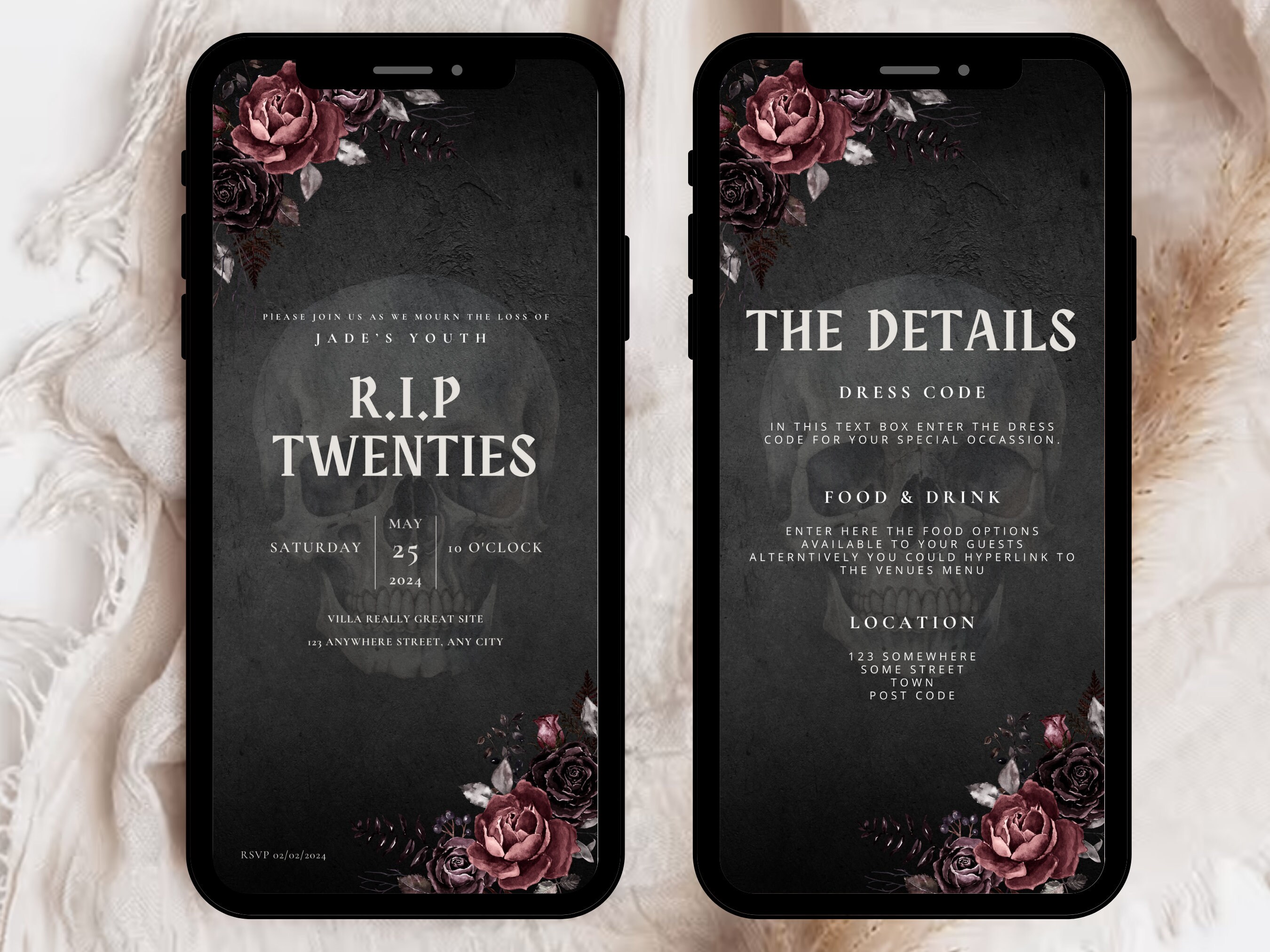 RIP 20s Invitation & Itinerary, RIP Twenties Party Invitation, 30th E-invite, Black RIP Digital ...