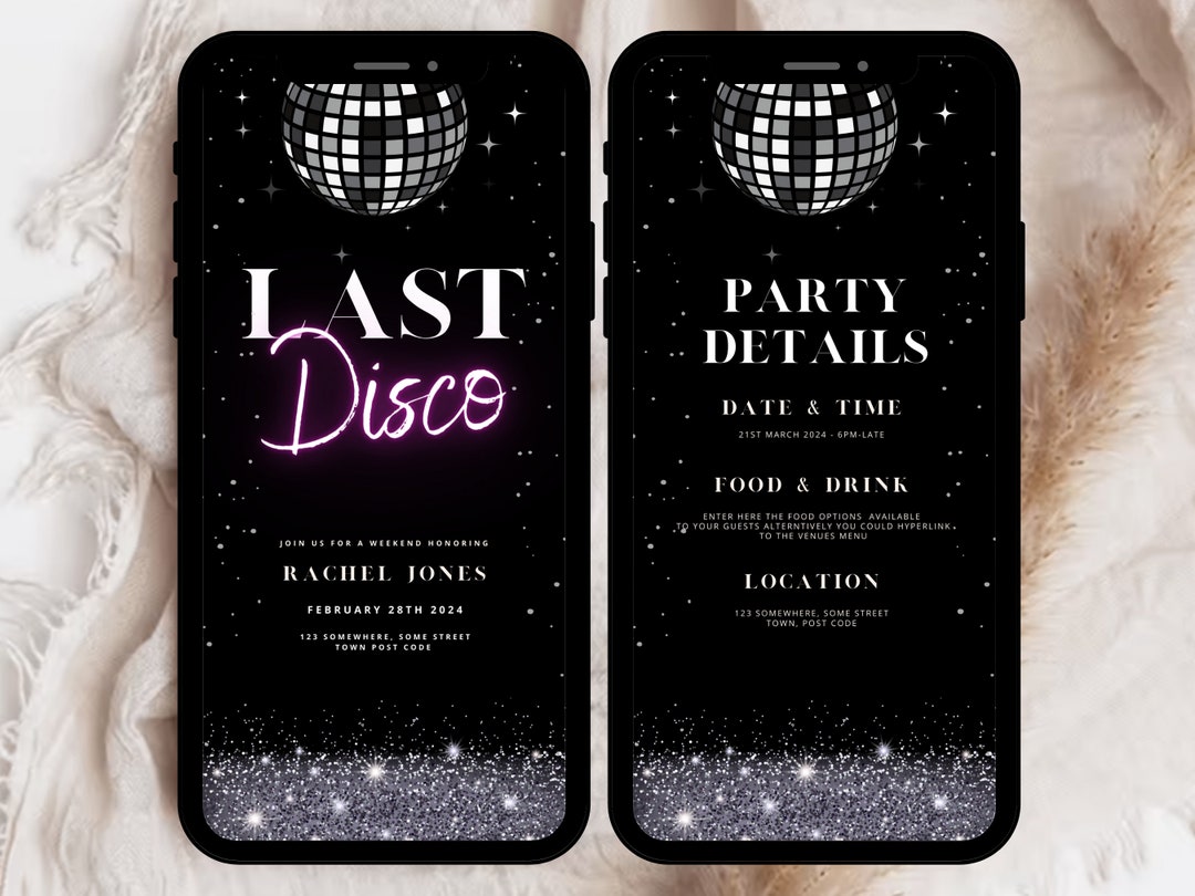 Last Disco Bachelorette Party Invitation With Itinerary Template, Last ...