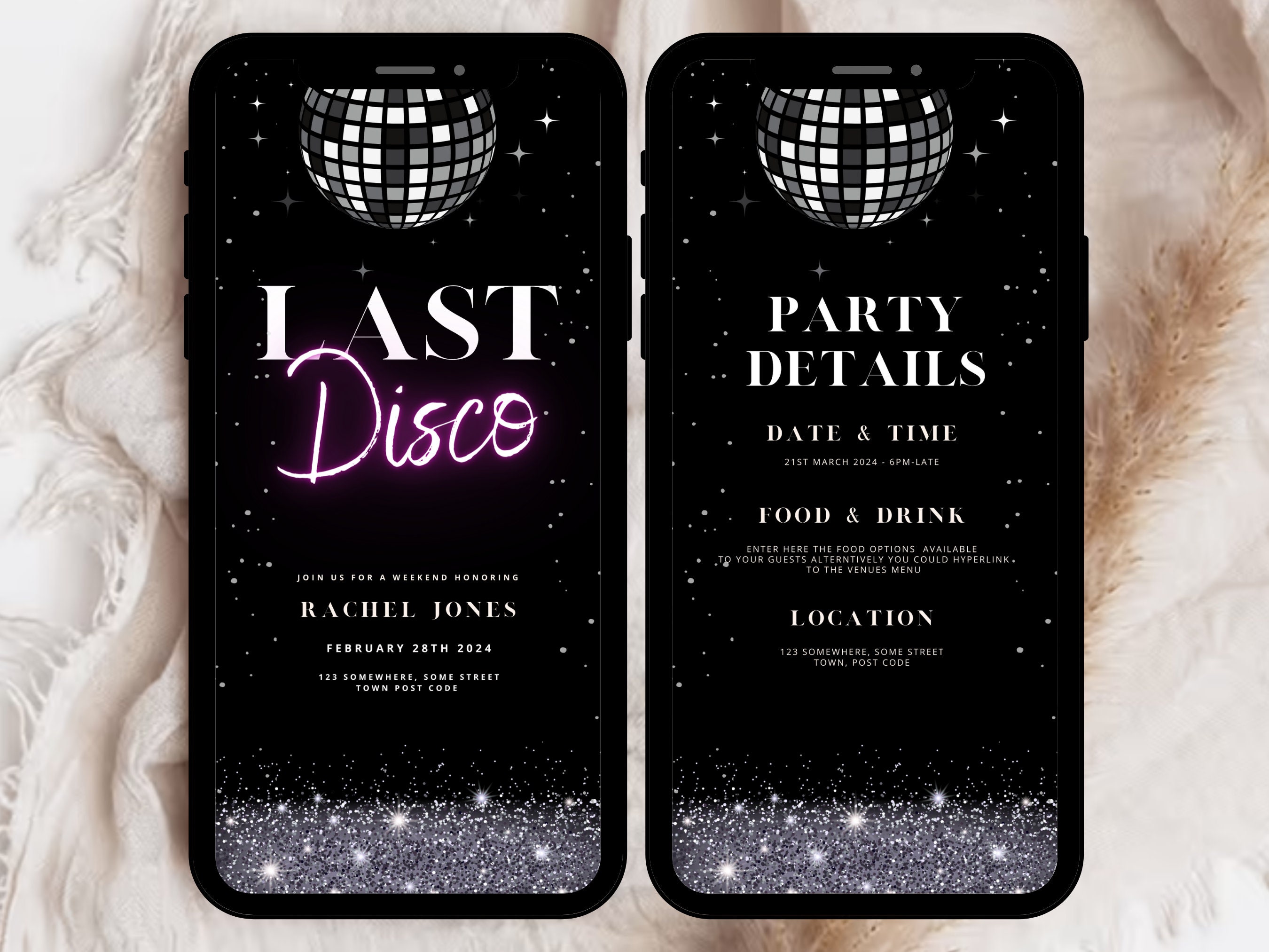Last Disco Bachelorette Party Invitation With Itinerary Template, Last ...