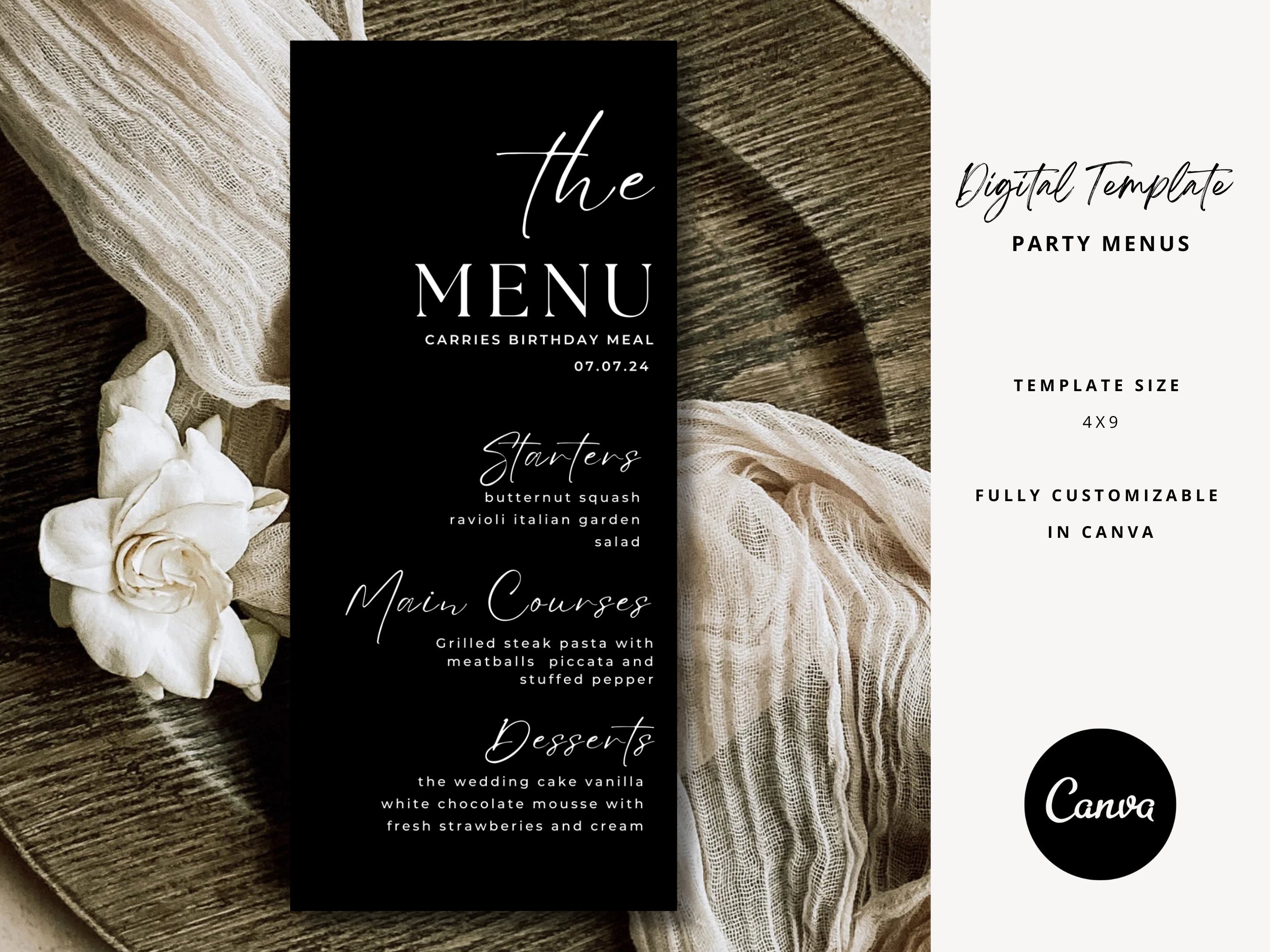 Modern Script Wedding Menu Template, Monochrome Wedding Table Menu ...
