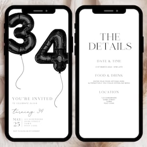 Digital 34th Birthday Invitation, 34th Birthday Party Invitation ...