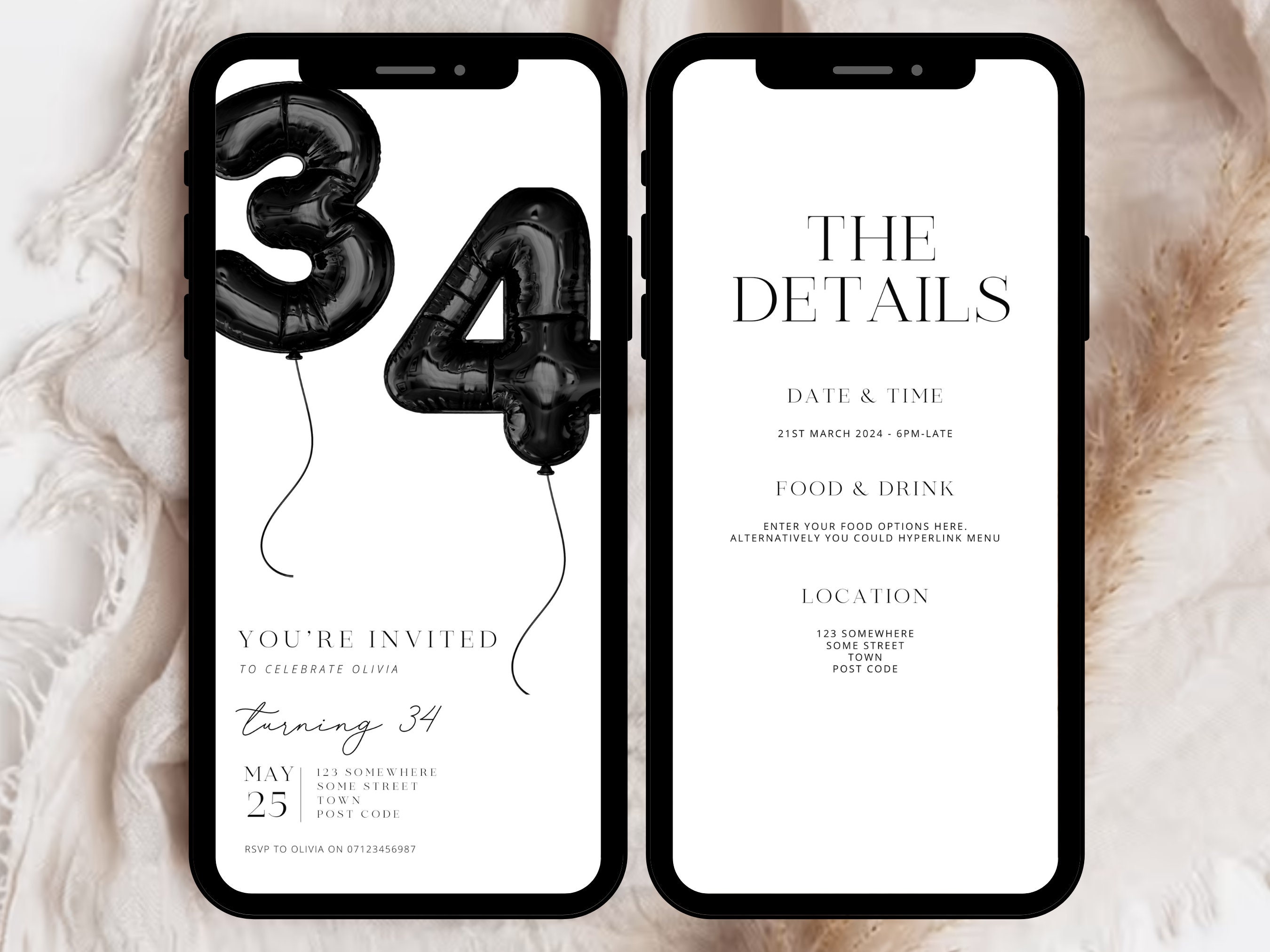 Digital 34th Birthday Invitation, 34th Birthday Party Invitation ...