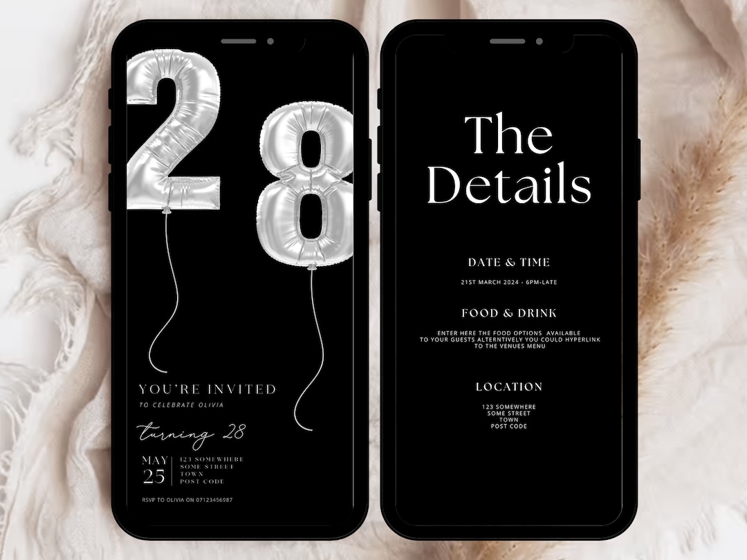Digital 28th Birthday Invitation, 28th Birthday Party Invite, 28th ...