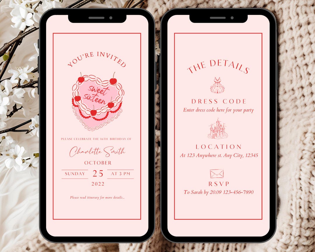 16th Birthday Party Invitation Template, Girls Sweet 16 Party ...