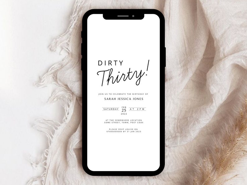 Dirty Thirty Birthday Invitation Template, Dirty 30 Invite Template ...