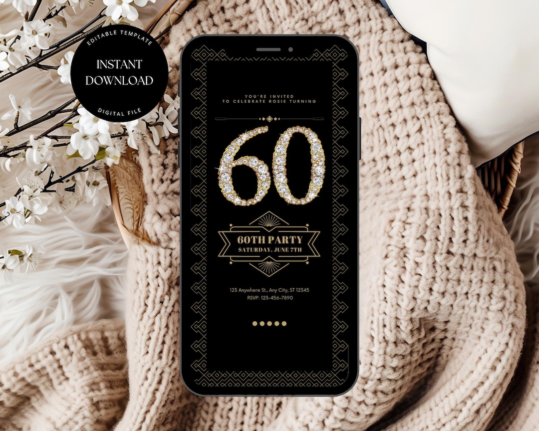 Great Gatsby Party Invitation Template, 60th Digital Party Invite ...