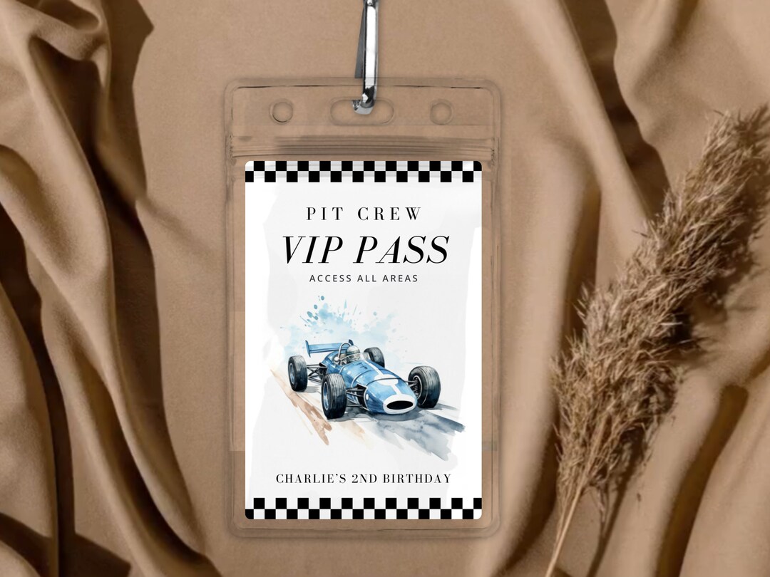 Pit Crew VIP Pass Template, Race Car VIP Pass Boy Racing Birthday Pit ...