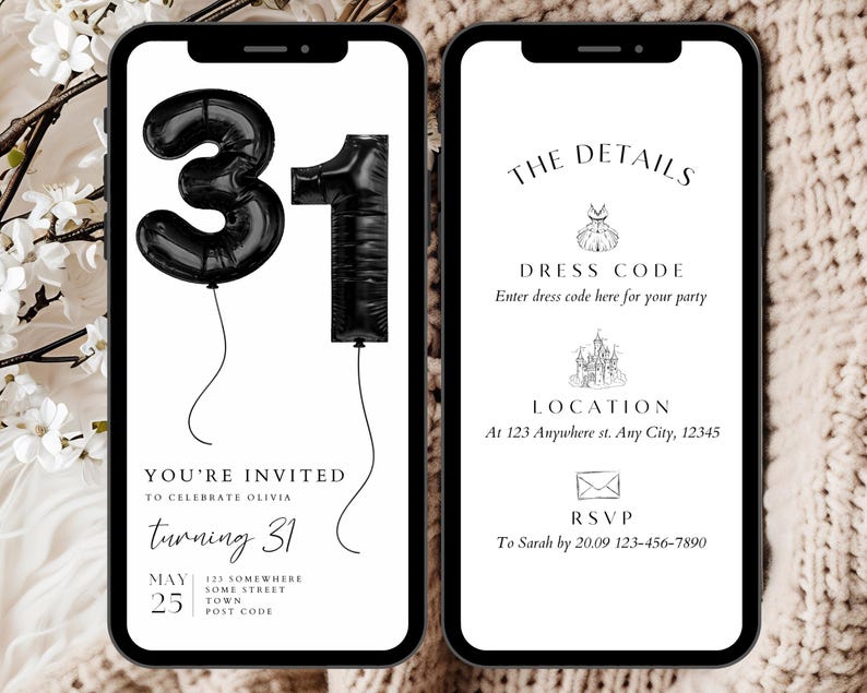 Digital 31st Birthday Party Invitation Template, Editable 31st Birthday ...