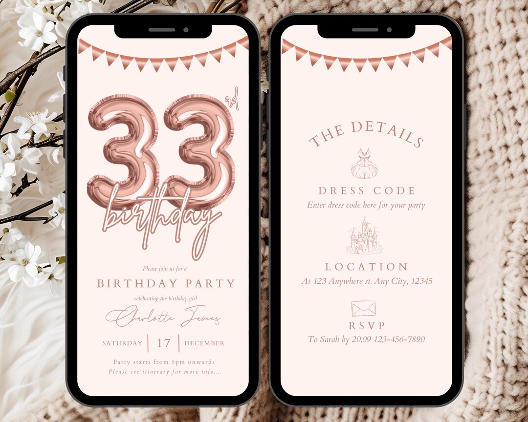 33rd Birthday Party Invitation Template, Editable 33rd Birthday ...