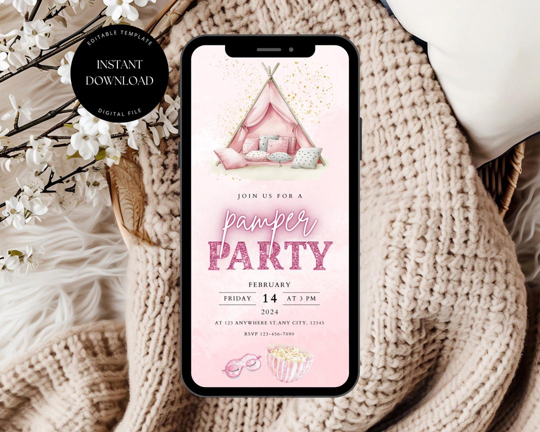Editable Pajamas Birthday Invitation, Slumber Party Digital Invitation ...