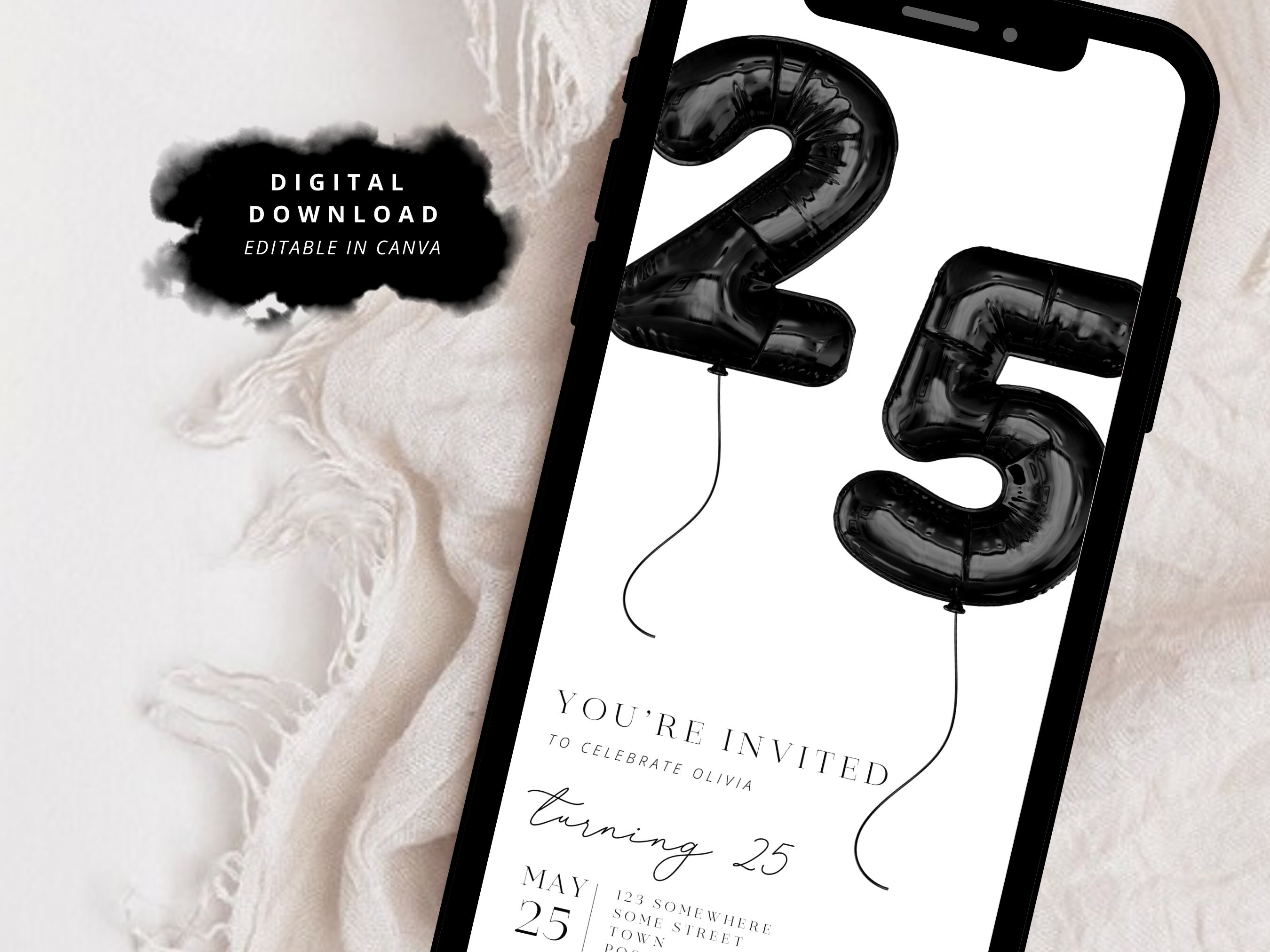Digital 25th Birthday Invitation, 25th E-invite, 25th Birthday E-invite ...