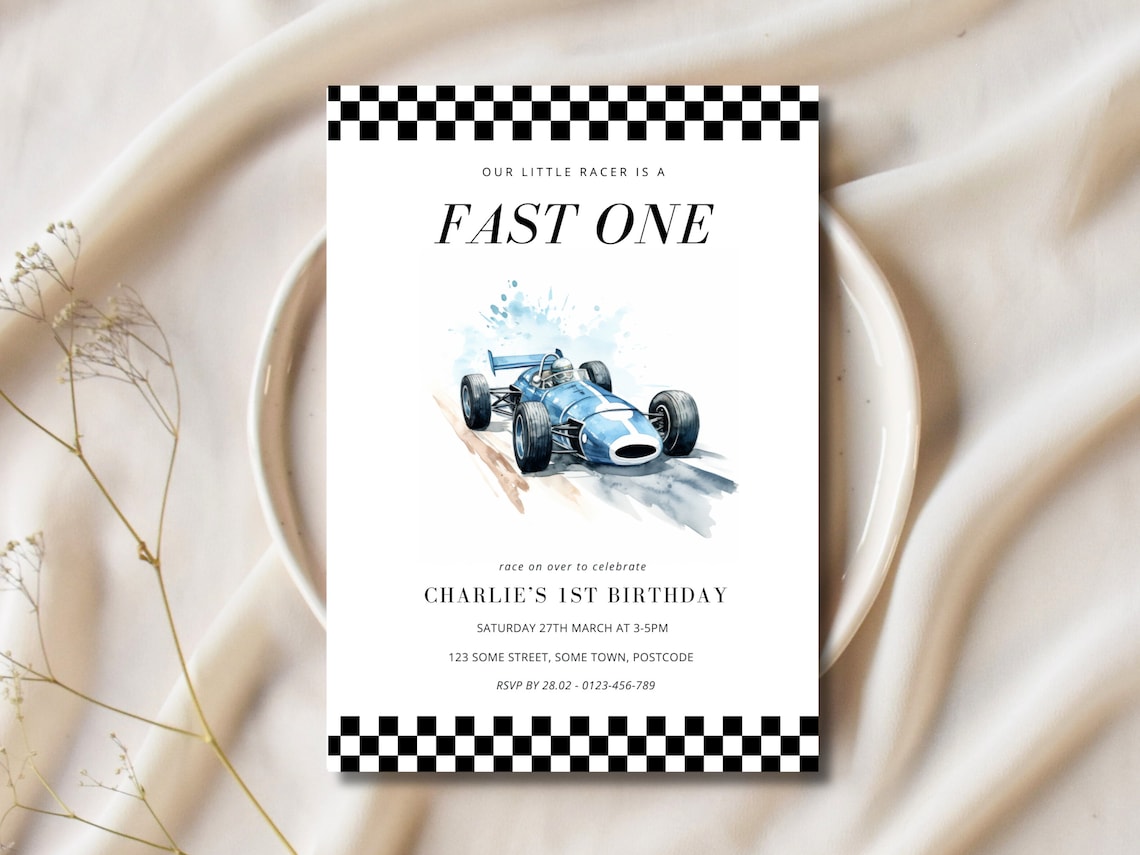 Fast One Racing Car First Birthday Invitation, Race Car 1st Birthday ...