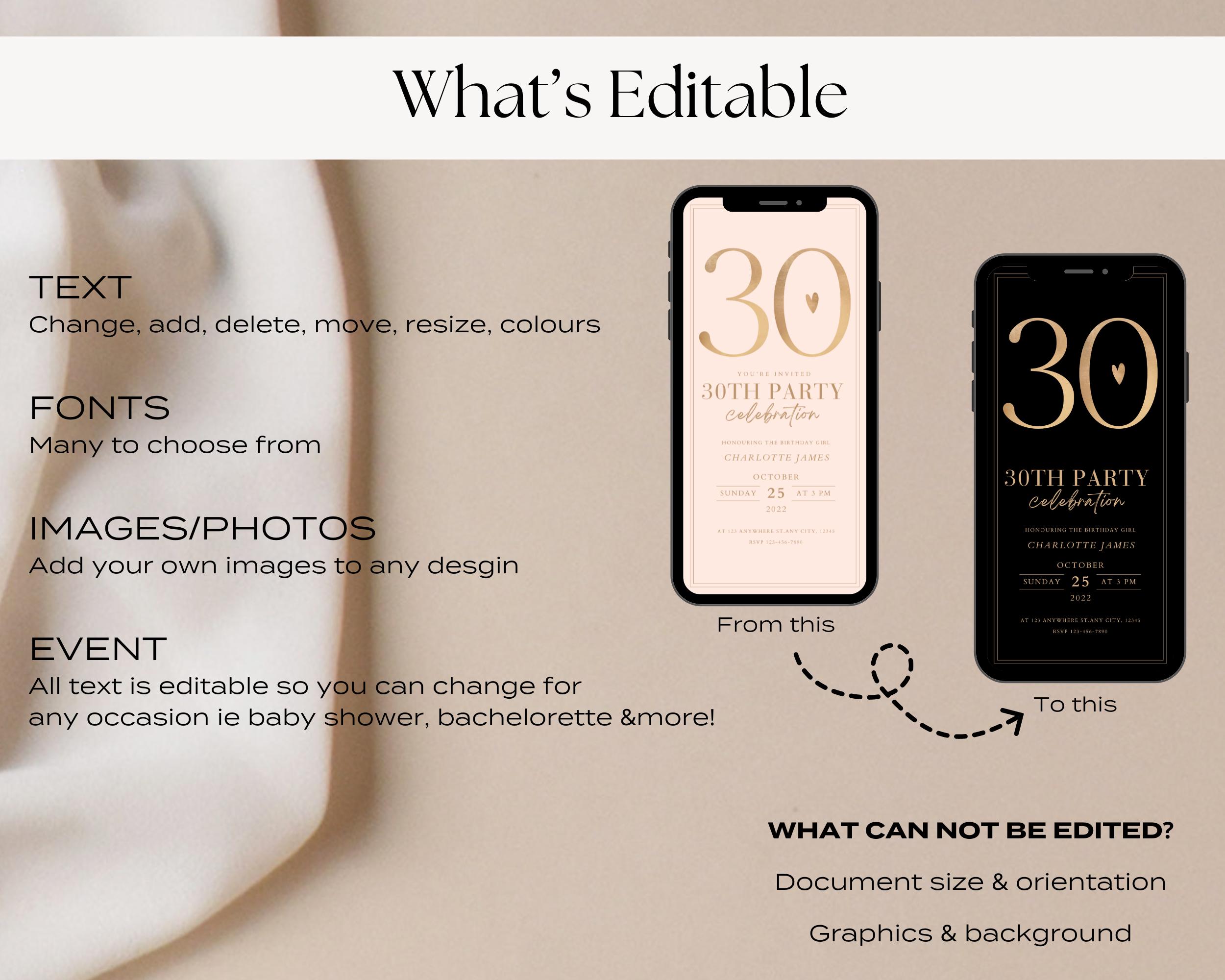 Digital 30th Birthday Party Invitation Template, 30th Gold Birthday ...