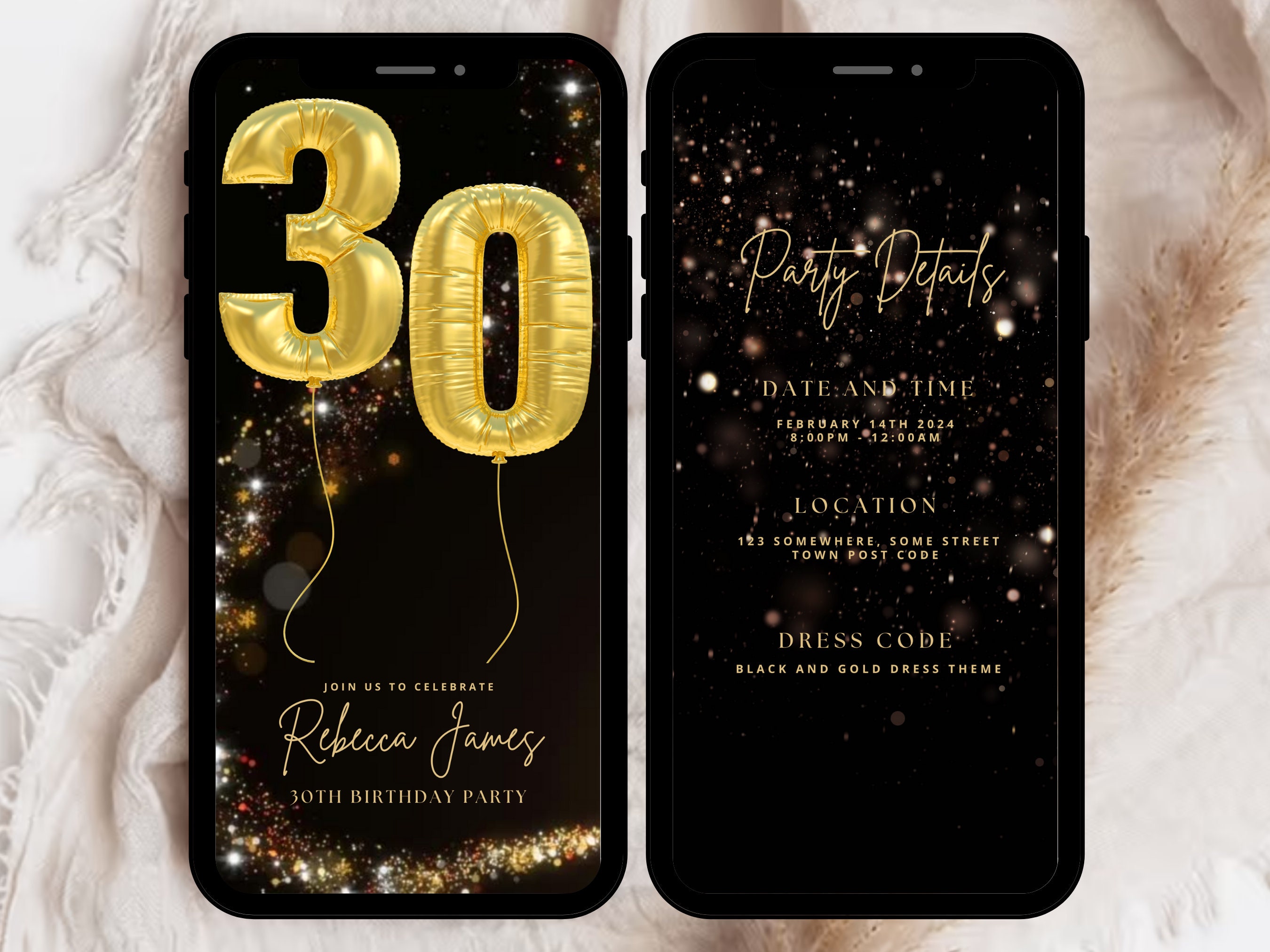 Animated 30th Birthday Invitation Template, 30th Black and Gold ...
