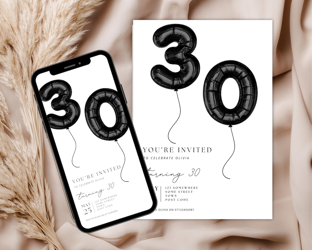 Minimalist 30th Birthday Invite Template, 30th E-invite, 30th Birthday ...