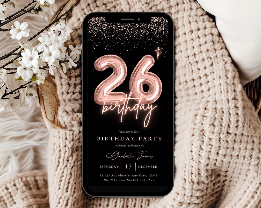 Downloadable 26th Birthday Party Invitation Template, Editable 26th ...