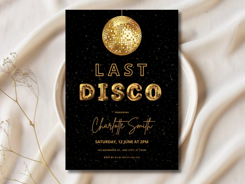 Last Disco Bachelorette Party Invitation Template, Last Disco ...