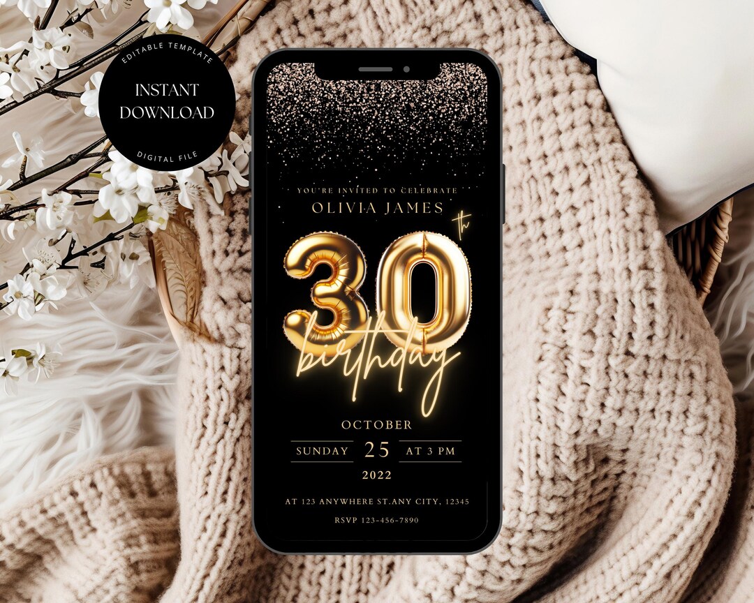 Digital 30th Birthday Party Invitation Template, 30th Digital ...