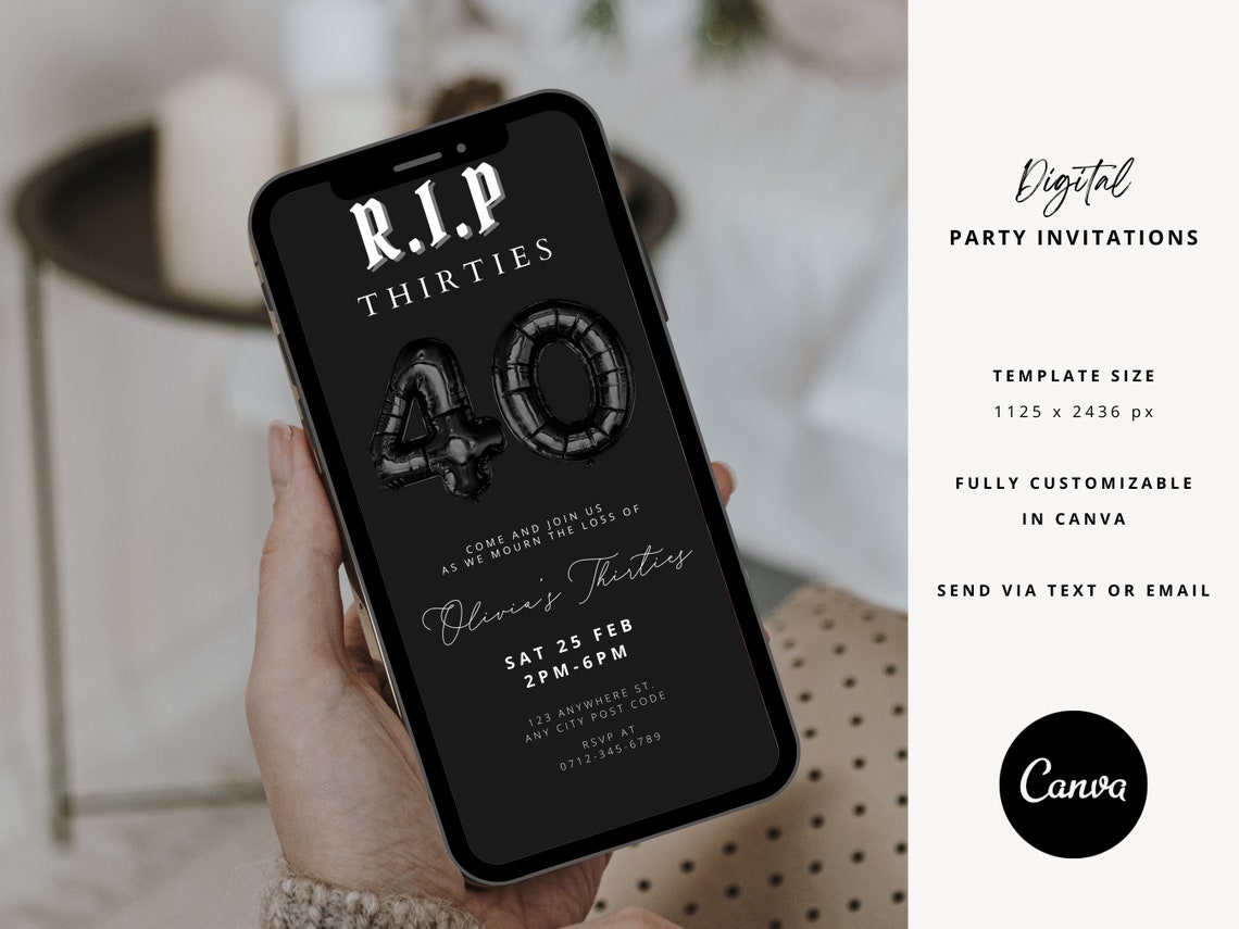 RIP 30s Party Invite, RIP Thirties Party Invitation, Digital 40th ...
