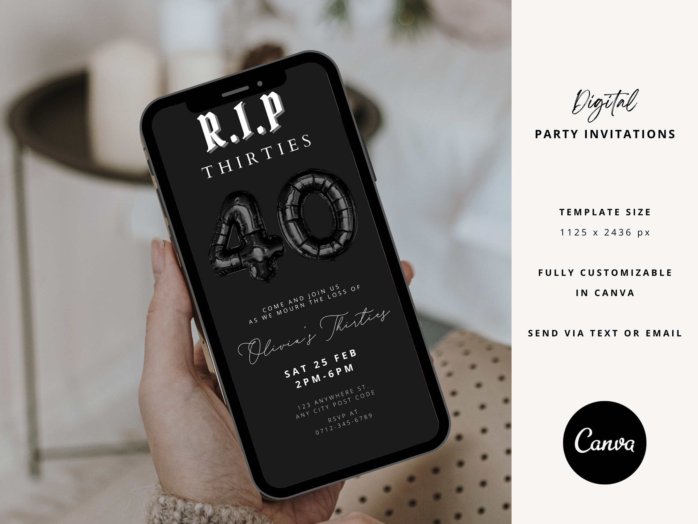 RIP 30s Party Invite, RIP Thirties Party Invitation, Digital 40th ...