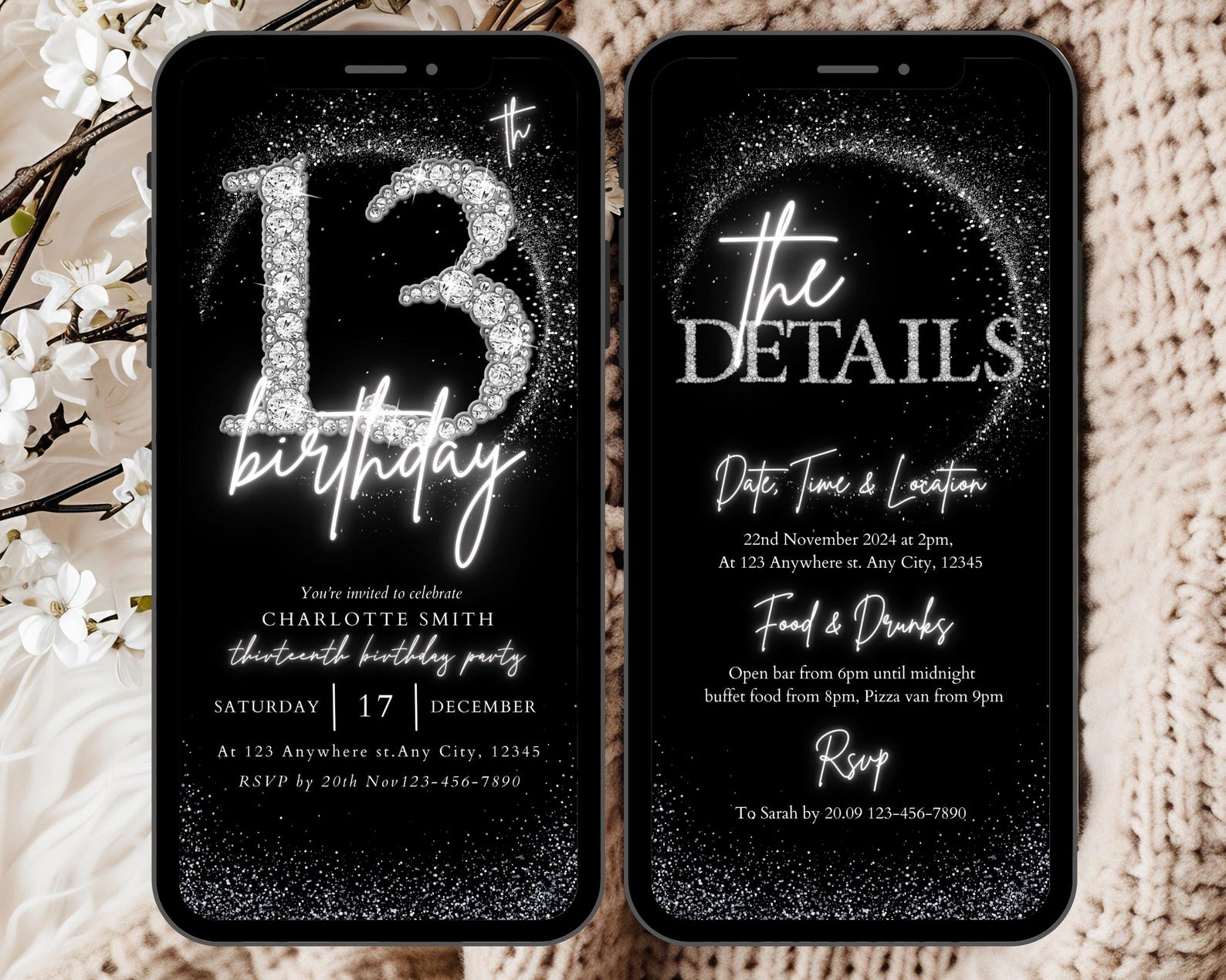 Digital 13th Birthday Party Invitation Template, Girls 13th Electronic ...