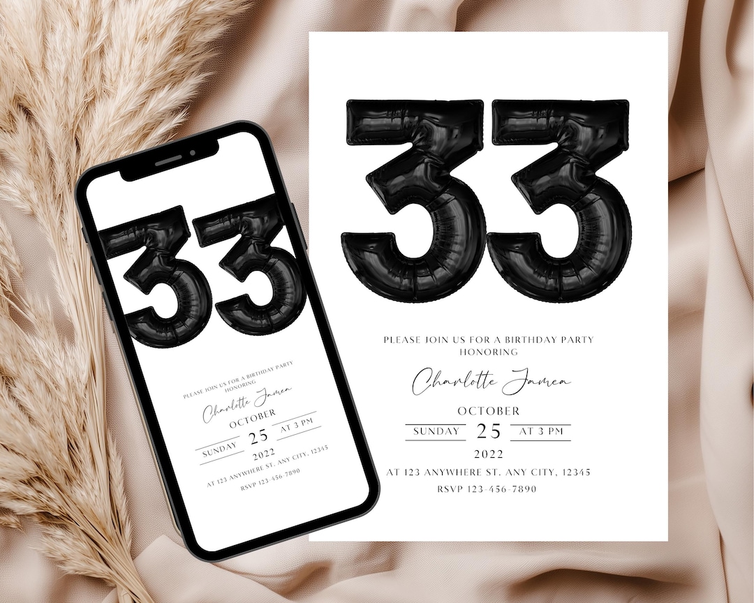 33rd Birthday Party Invitation Template, Digital 33rd Birthday ...