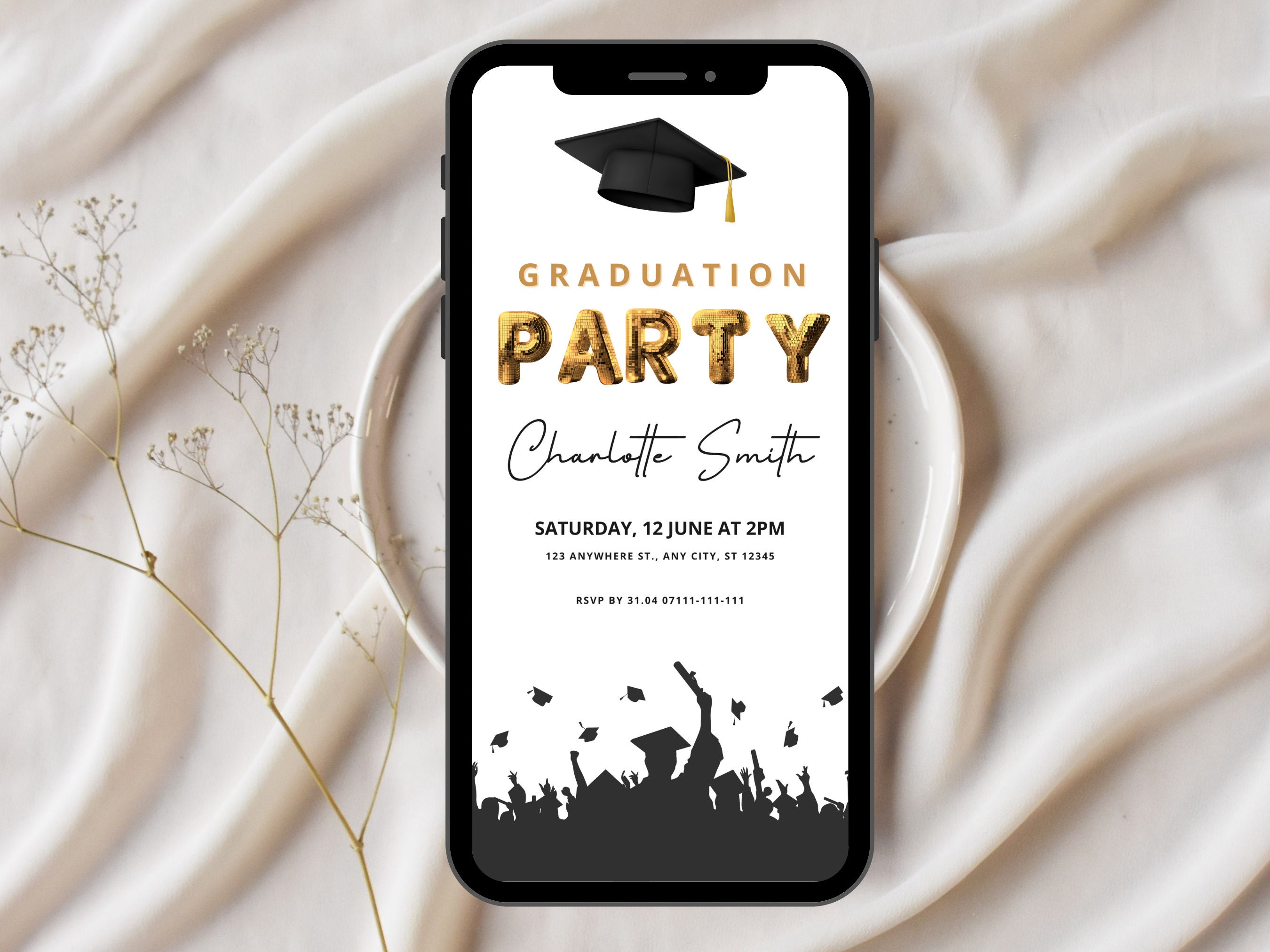 Digital Graduation Party Invitation, Minimalist College Announcement ...