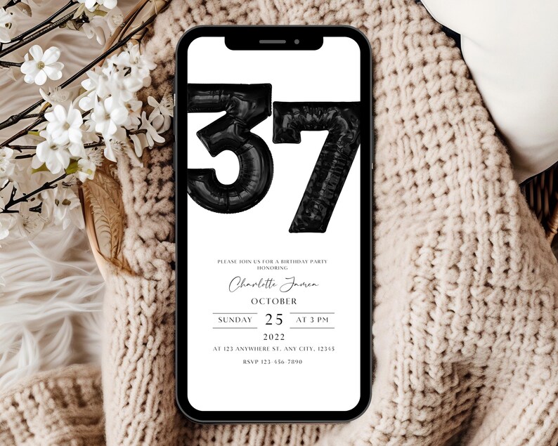 Digital 37th Birthday Party Invitation Template, 37th Birthday ...