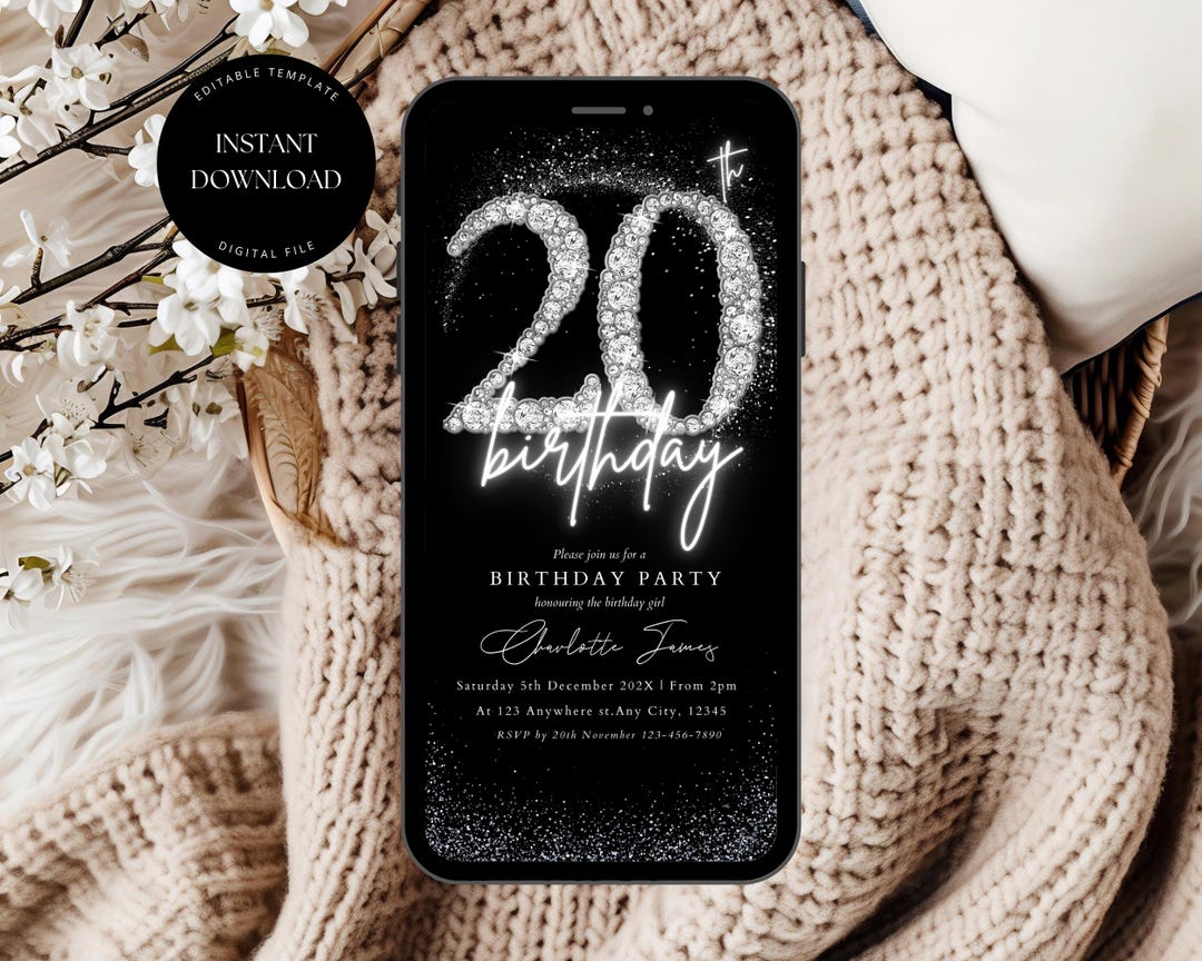 20th Birthday Party Invitation Template, Editable 20th Birthday ...