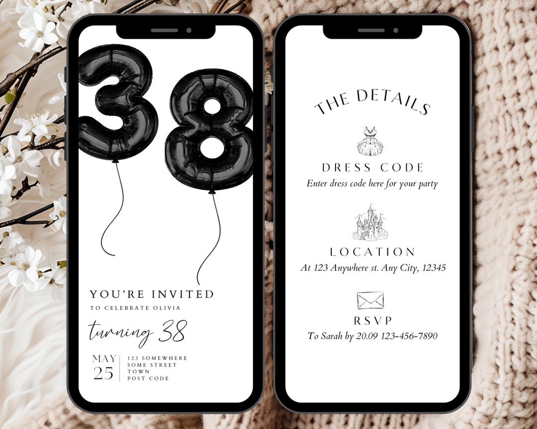 Digital 38th Birthday Party Invitation Template, 38th Birthday ...