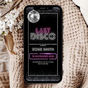 Last Disco Bachelorette Invitation Template, Editable Hen Party Evite ...