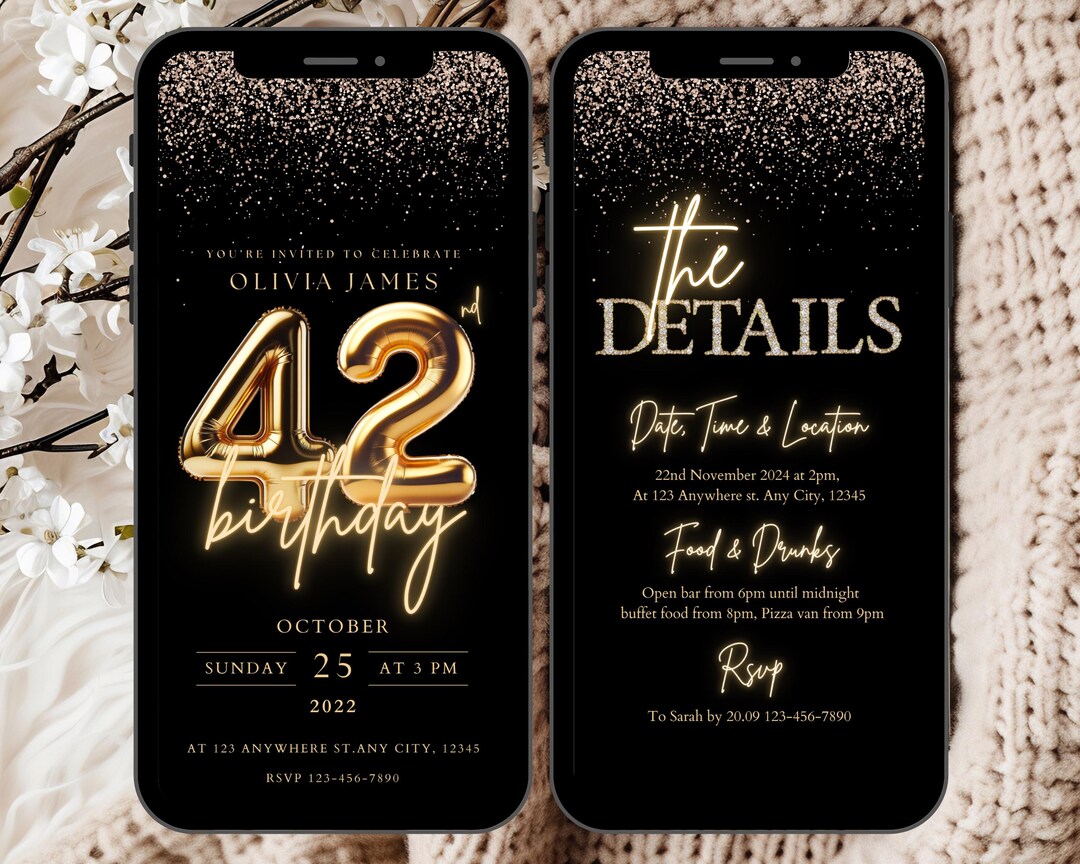 42nd Birthday Party Invitation Template, 42nd Digital Invitation for ...