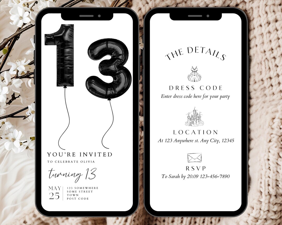 13th Birthday Party Invite Template, Girls 13th Electronic Party Invite ...