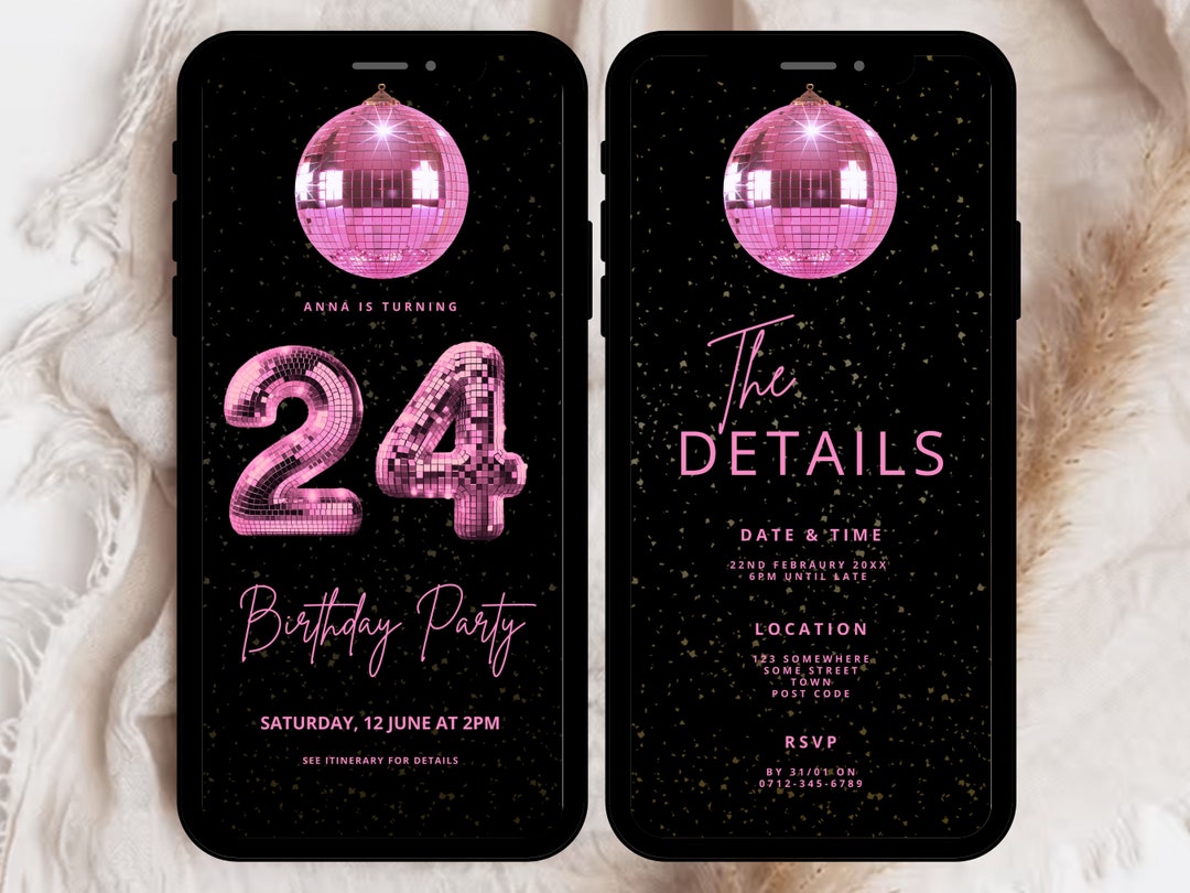 Editable 24th Birthday Party Invitation Template, 24th Digital Party ...