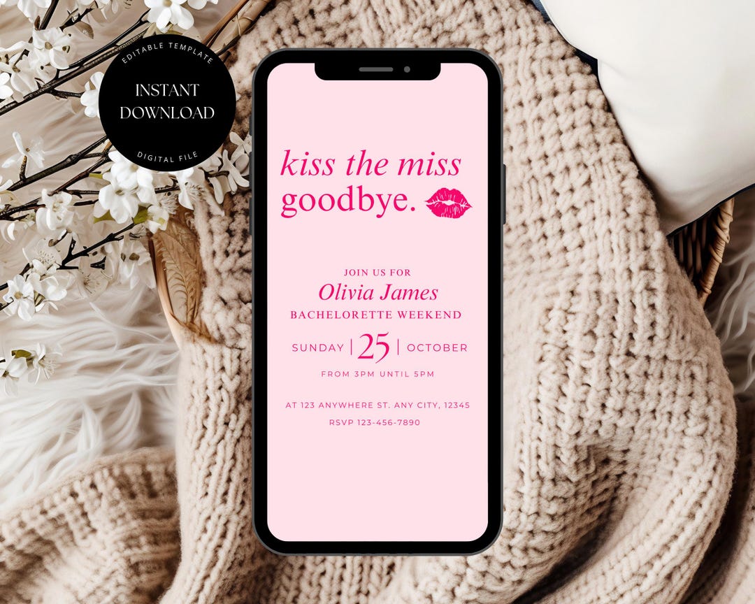 Kiss the Miss Goodbye Invitation, Kiss the Miss Goodbye Bachelorette ...