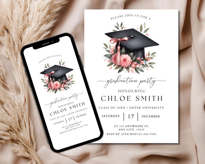 Graduation Party Invitation Template Editable, Graduation Announcement ...