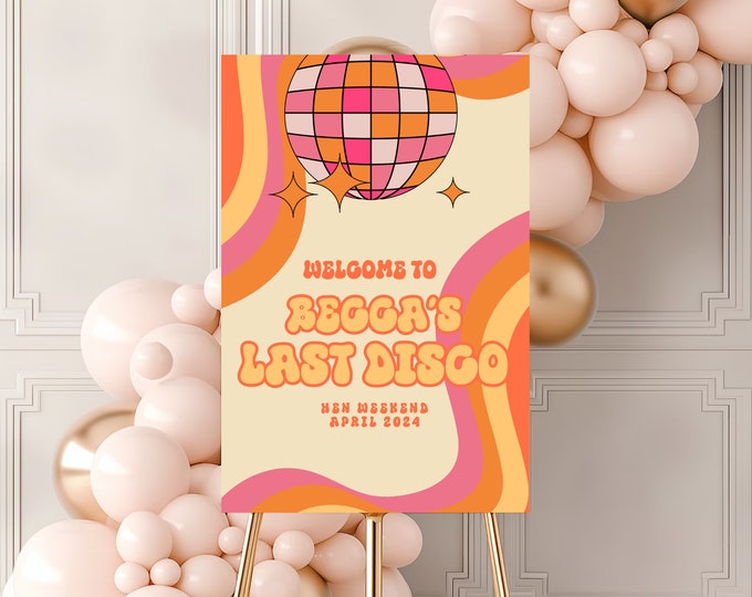 Disco Ball Welcome Sign, 70s Retro Party Welcome Sign, Groovy Retro ...