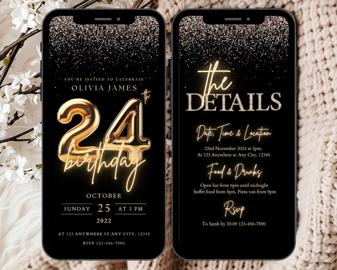 Digital 24th Birthday Invitation for Her, 24th Birthday Party ...