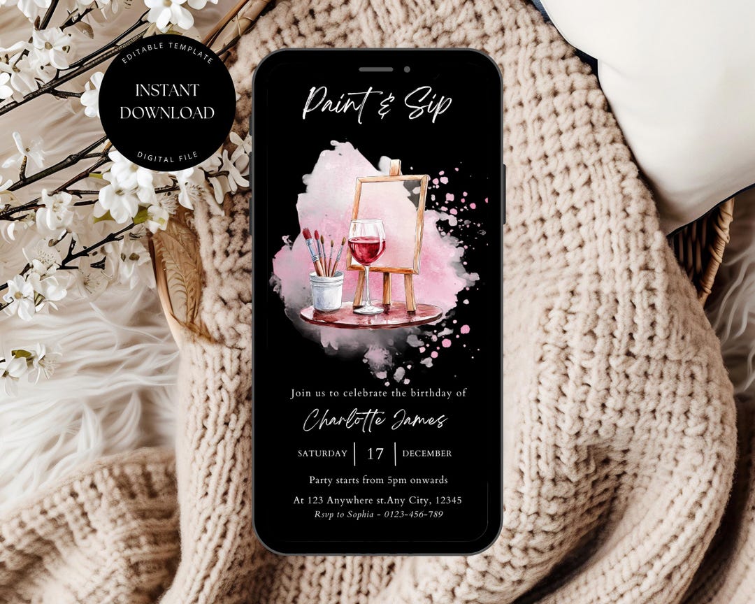 Sip and Paint Party Digital Invitation, Editable Sip & Paint Party ...
